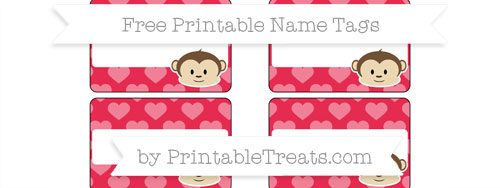 Free Amaranth Pink Heart Pattern Boy Monkey Name Tags — Printable ...