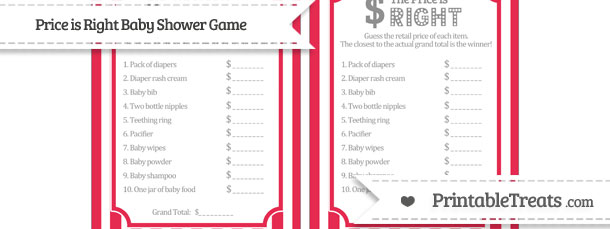 Amaranth Pink Striped Price is Right Baby Shower Game — Printable ...