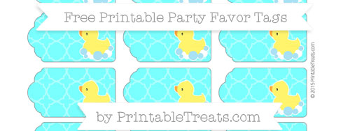 Aqua Blue Quatrefoil Pattern Baby Duck Party Favor Tags — Printable ...
