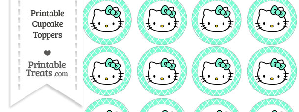 Free Aquamarine Moroccan Tile Hello Kitty Cupcake Toppers — Printable ...