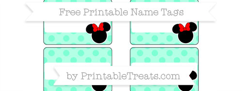 Free Aquamarine Polka Dot Minnie Mouse Name Tags — Printable Treats.com