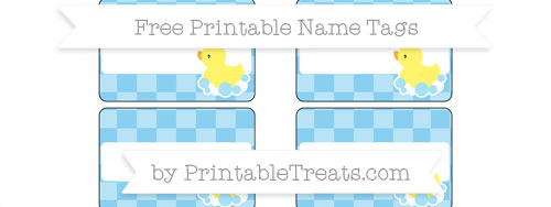 Free Baby Blue Checker Pattern Baby Duck Name Tags — Printable Treats.com