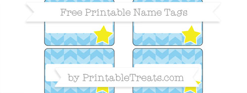 Free Baby Blue Herringbone Pattern Star Name Tags — Printable Treats.com