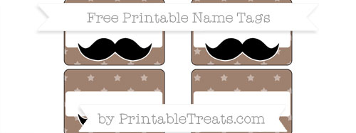 Beaver Brown Star Pattern Mustache Name Tags — Printable Treats.com