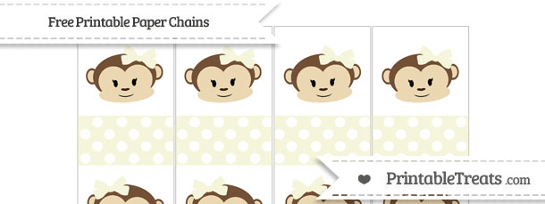 Beige Polka Dot Girl Monkey Paper Chains — Printable Treats.com