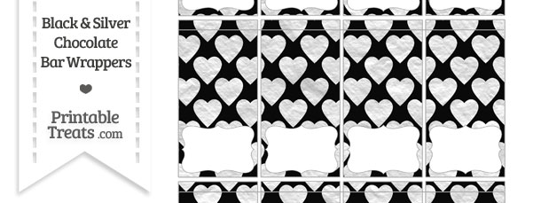 Black and Silver Foil Hearts Mini Chocolate Bar Wrappers — Printable ...