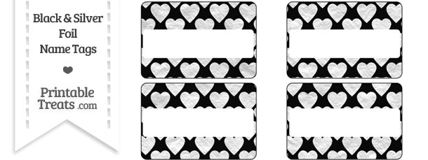 Black and Silver Foil Hearts Name Tags — Printable Treats.com