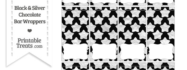 Black and Silver Foil Stars Mini Chocolate Bar Wrappers — Printable ...