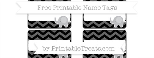 Free Black Chevron Elephant Name Tags — Printable Treats.com