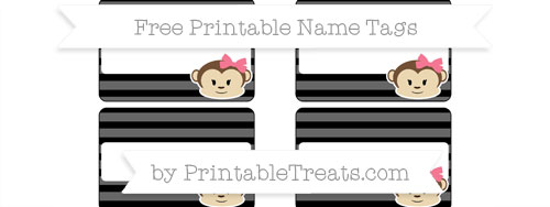 Free Black Horizontal Striped Girl Monkey Name Tags — Printable Treats.com