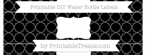 Black Quatrefoil Pattern DIY Water Bottle Labels — Printable Treats.com