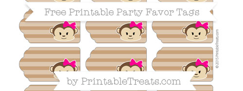 Brown Horizontal Striped Girl Monkey Party Favor Tags — Printable ...