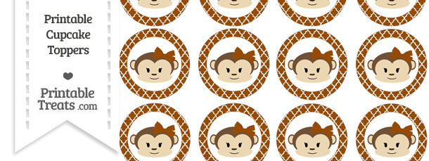 Free Brown Moroccan Tile Girl Monkey Cupcake Toppers — Printable Treats.com