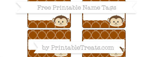 Free Brown Quatrefoil Pattern Boy Monkey Name Tags — Printable Treats.com