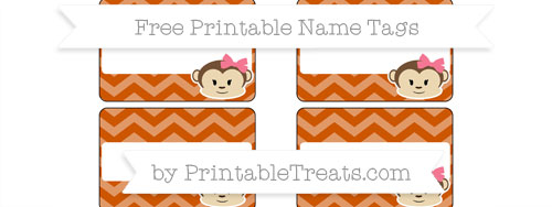 Free Burnt Orange Chevron Girl Monkey Name Tags — Printable Treats.com