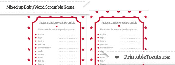 Cardinal Red Star Pattern Mixed Up Baby Word Scramble Game — Printable ...