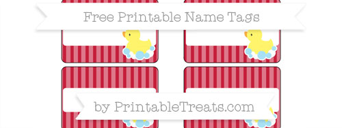 Free Cardinal Red Thin Striped Pattern Baby Duck Name Tags — Printable ...