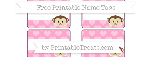 Free Carnation Pink Heart Pattern Boy Monkey Name Tags — Printable ...
