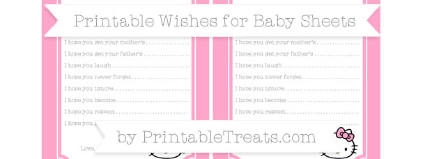 Carnation Pink Hello Kitty Wishes for Baby Sheets — Printable Treats.com