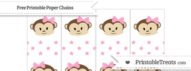 Carnation Pink Star Pattern Girl Monkey Paper Chains — Printable Treats.com