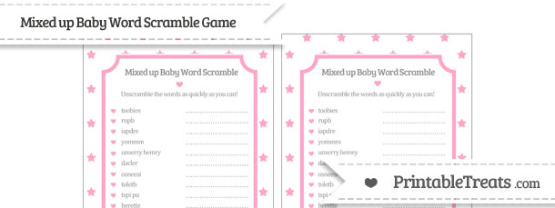 Carnation Pink Star Pattern Mixed Up Baby Word Scramble Game ...