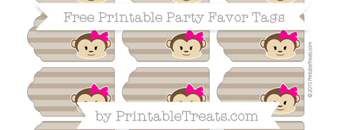 Coyote Brown Horizontal Striped Girl Monkey Party Favor Tags ...