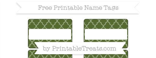 Free Dark Olive Green Moroccan Tile Simple Name Tags — Printable Treats.com