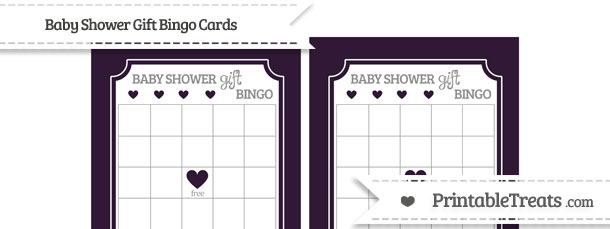 Dark Purple Baby Shower Gift Bingo Cards — Printable Treats.com