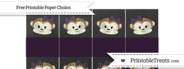 Dark Purple Chalk Style Girl Monkey Paper Chains — Printable Treats.com