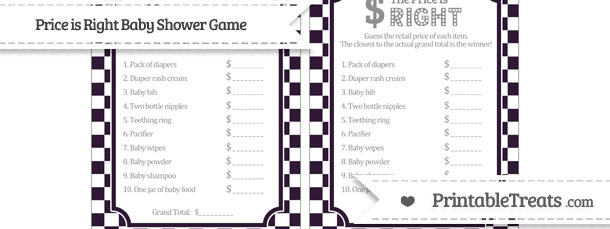 Dark Purple Checker Pattern Price is Right Baby Shower Game — Printable ...