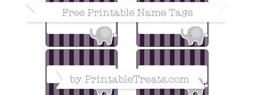 Free Dark Purple Striped Elephant Name Tags — Printable Treats.com