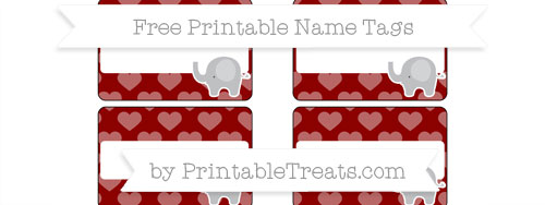Free Dark Red Heart Pattern Elephant Name Tags — Printable Treats.com