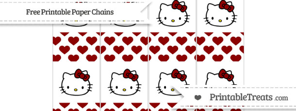 Free Dark Red Heart Pattern Hello Kitty Paper Chains — Printable Treats.com