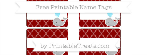 Free Dark Red Moroccan Tile Whale Name Tags — Printable Treats.com