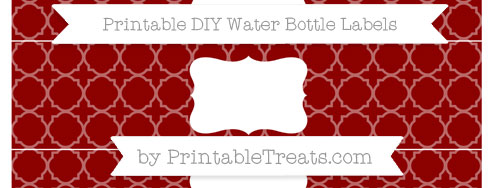 Dark Red Quatrefoil Pattern DIY Water Bottle Labels — Printable Treats.com