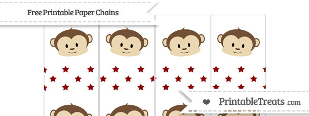 Dark Red Star Pattern Boy Monkey Paper Chains — Printable Treats.com