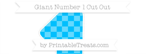 Deep Sky Blue Checker Pattern Giant Number 1 Cut Out — Printable Treats.com