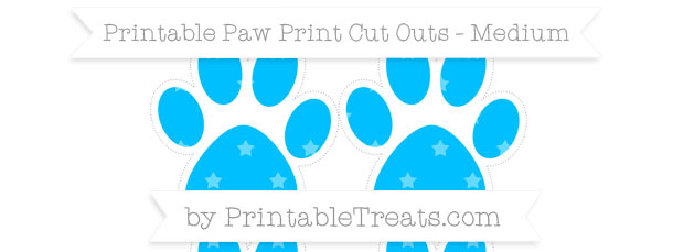 Deep Sky Blue Star Pattern Medium Paw Print Cut Outs — Printable Treats.com