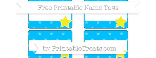 Free Deep Sky Blue Star Pattern Star Name Tags — Printable Treats.com