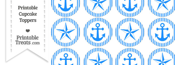 Free Dodger Blue Striped Nautical Cupcake Toppers — Printable Treats.com