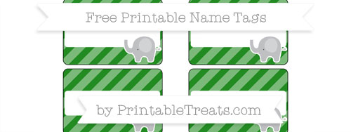 Free Forest Green Diagonal Striped Elephant Name Tags — Printable ...