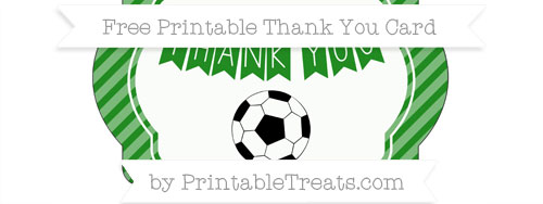 Forest Green Diagonal Striped Soccer Thank You Card — Printable Treats.com