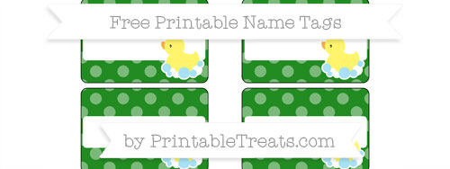 Free Forest Green Dotted Pattern Baby Duck Name Tags — Printable Treats.com