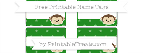 Free Forest Green Star Pattern Boy Monkey Name Tags — Printable Treats.com