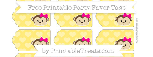 Gold Heart Pattern Girl Monkey Party Favor Tags — Printable Treats.com