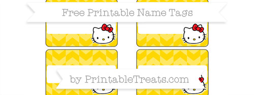 Free Gold Herringbone Pattern Hello Kitty Name Tags — Printable Treats.com