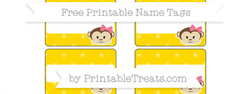 Free Gold Star Pattern Girl Monkey Name Tags — Printable Treats.com