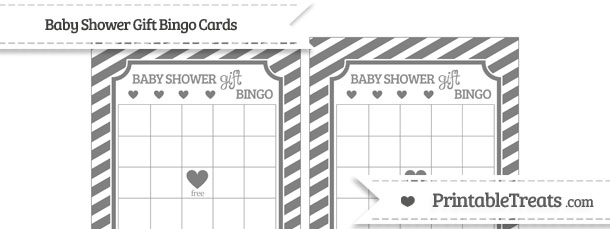 Grey Diagonal Striped Baby Shower Gift Bingo Cards — Printable Treats.com