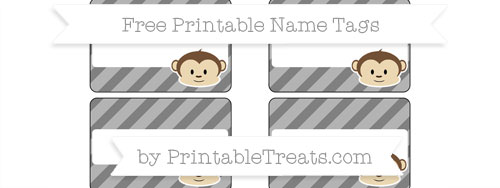 Free Grey Diagonal Striped Boy Monkey Name Tags — Printable Treats.com