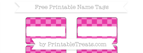 Free Hot Pink Checker Pattern Simple Name Tags — Printable Treats.com